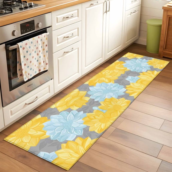 Area Rug 2x6ft Blue Yellow Flowers Washable Area Rugs for Living Room ...