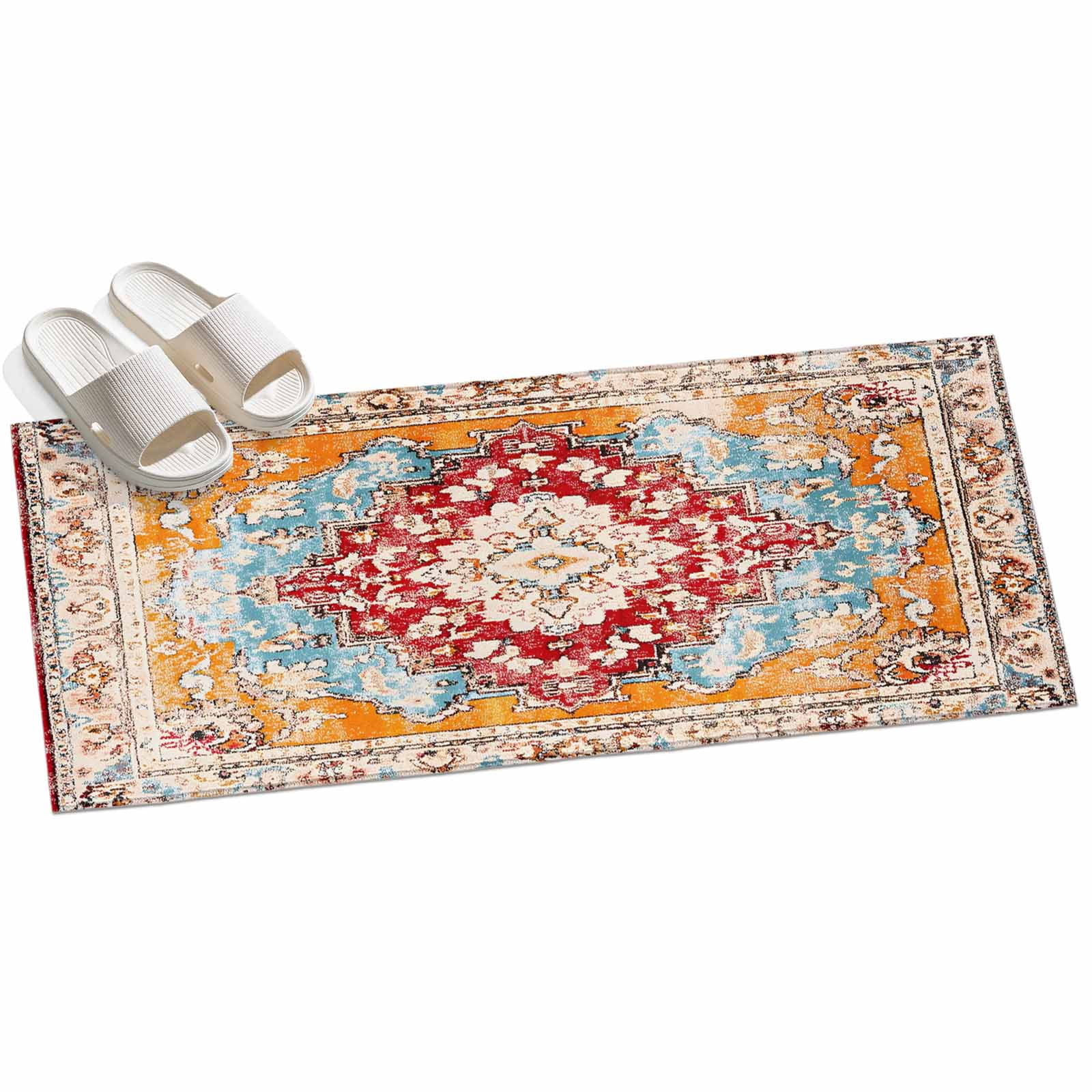 Area Rug 2x6ft Bohemian Orange Blue Red Floral Area Rugs for Kitchen ...