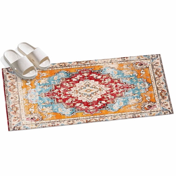 Area Rug 2x6ft Bohemian Orange Blue Red Floral Area Rugs for Kitchen ...