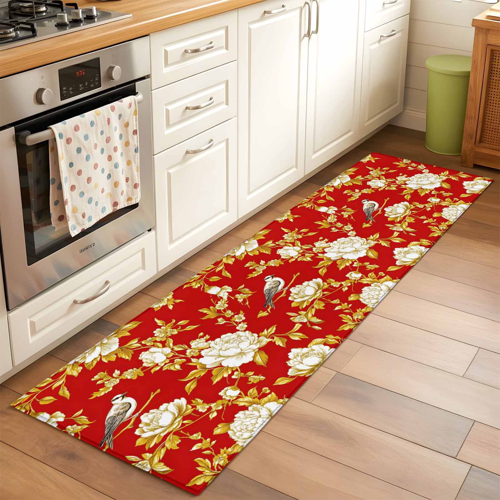 Area Rug 2x6ft Branch Bird Washable Area Rugs for Living Room Gold ...