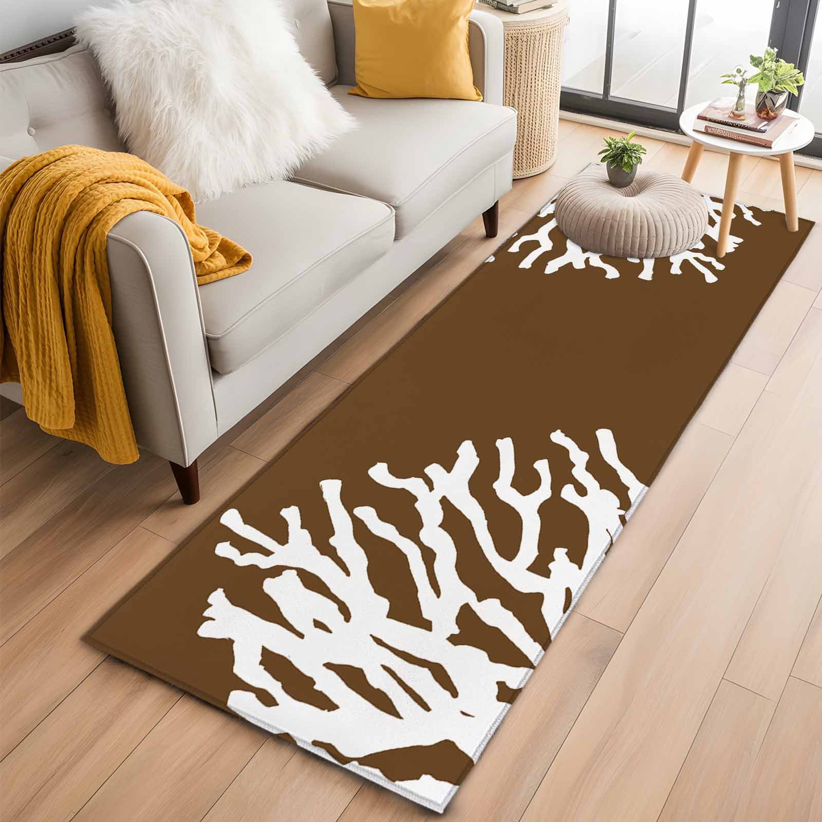 Area Rug 2x6ft Brown Coral Carpets Indoor Floor Area Mat Washable ...