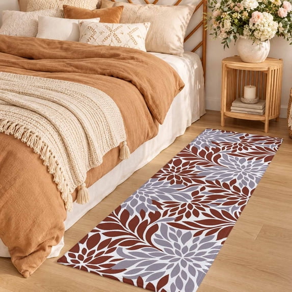 Area Rug 2x6ft Burgundy Gray Flower Pattern Low Pile Washable Rug Soft ...