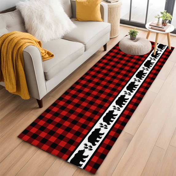 Area Rug 2x6ft Christmas Red Black Buffalo Checker Area Rugs Washable ...