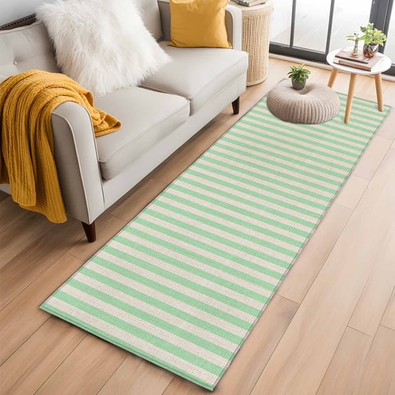 Area Rug 2x6ft Classic Green Stripes Line Area Rugs Washable Low Pile ...