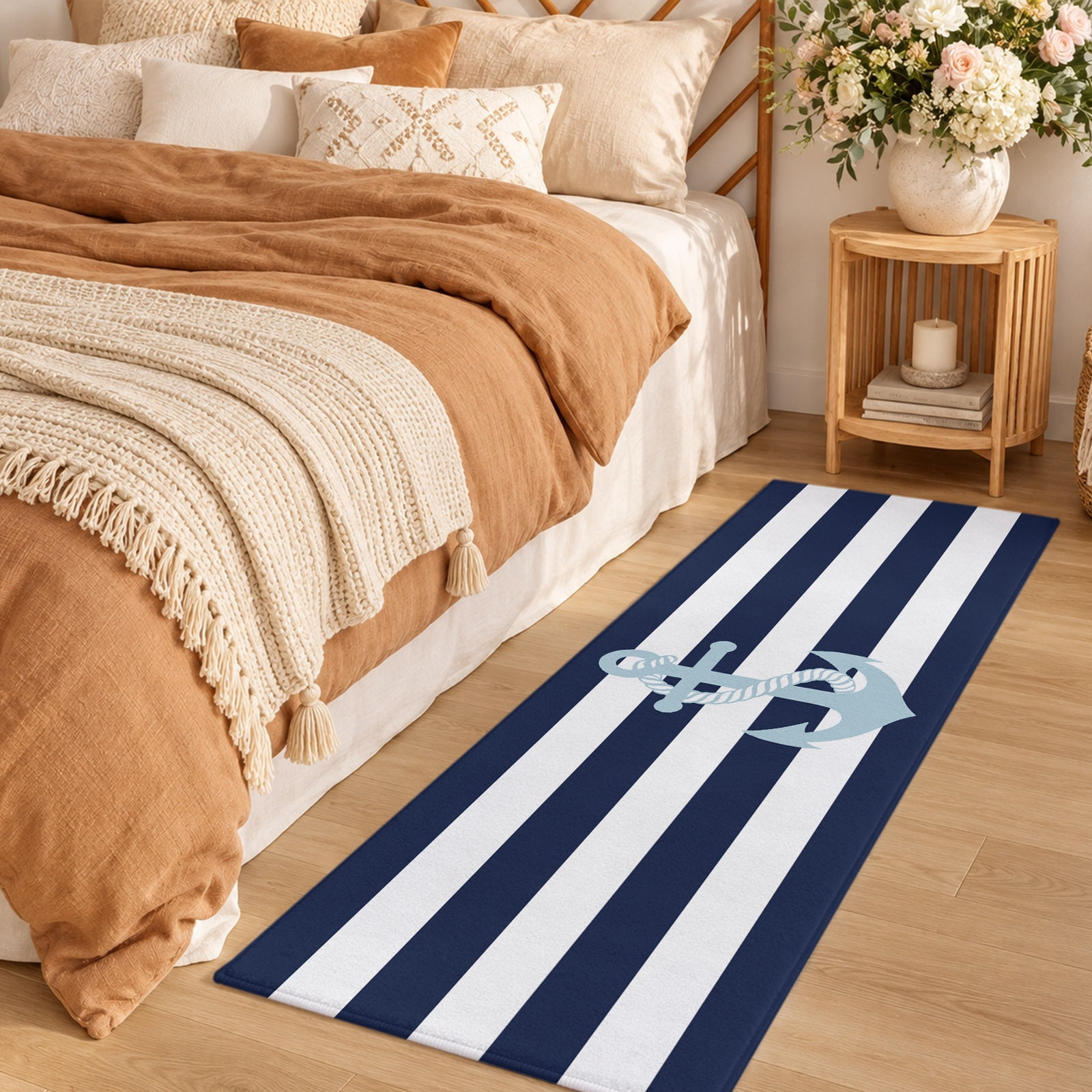 Area Rug 2x6ft Classic Nautical Anchor Low Pile Washable Rug Soft ...