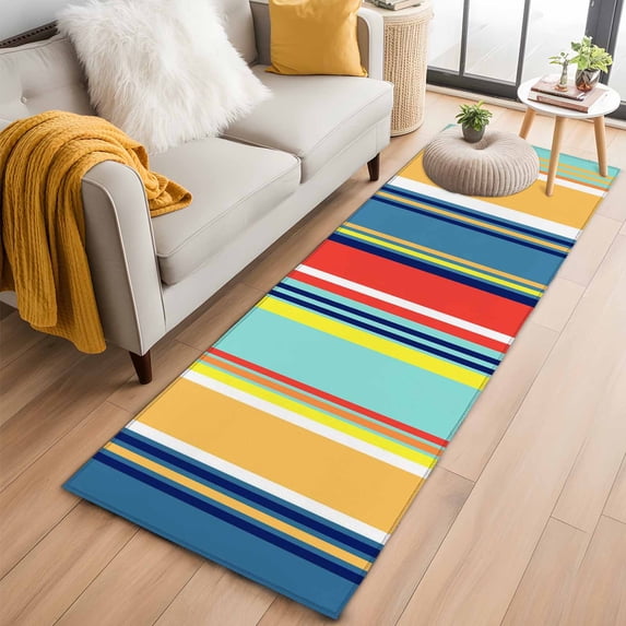 Area Rug 2x6ft Colorful Stripes Watercolor Area Rugs Washable Low Pile ...