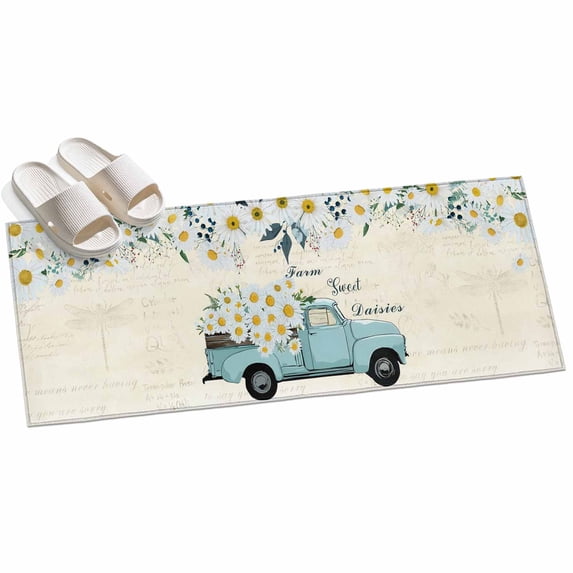 Area Rug 2x6ft Daisy Teal Truck Area Rugs for Kitchen Runner Rug ...