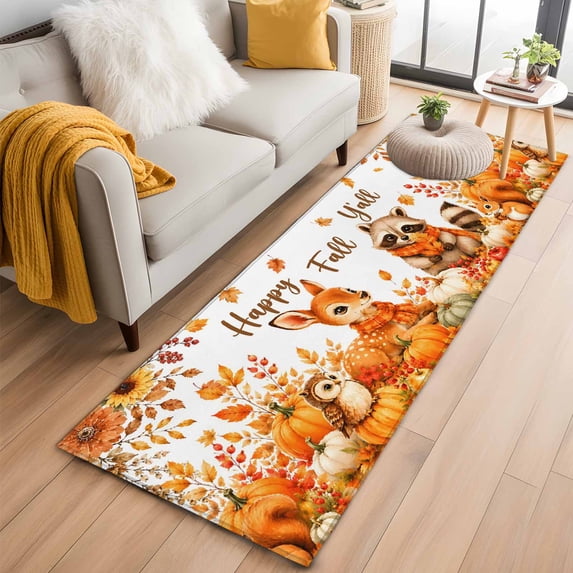 Area Rug 2x6ft Fall Deer Raccoon Squirrel Owl Area Rugs Washable Low ...