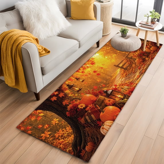 Area Rug 2x6ft Fall Thanksgiving Pumpkin Maple Tree Area Rugs Washable ...