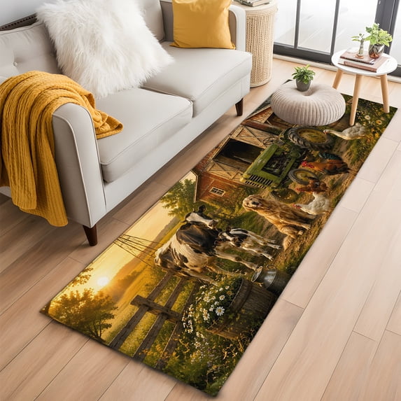 Area Rug 2x6ft Farm Animals Cow Dog Rooster Duck Area Rugs Washable Low ...