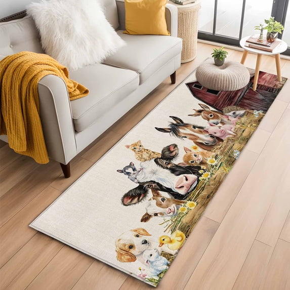 Area Rug 2x6ft Farm Cow Pig Cute Animal Area Rugs Washable Low Pile ...