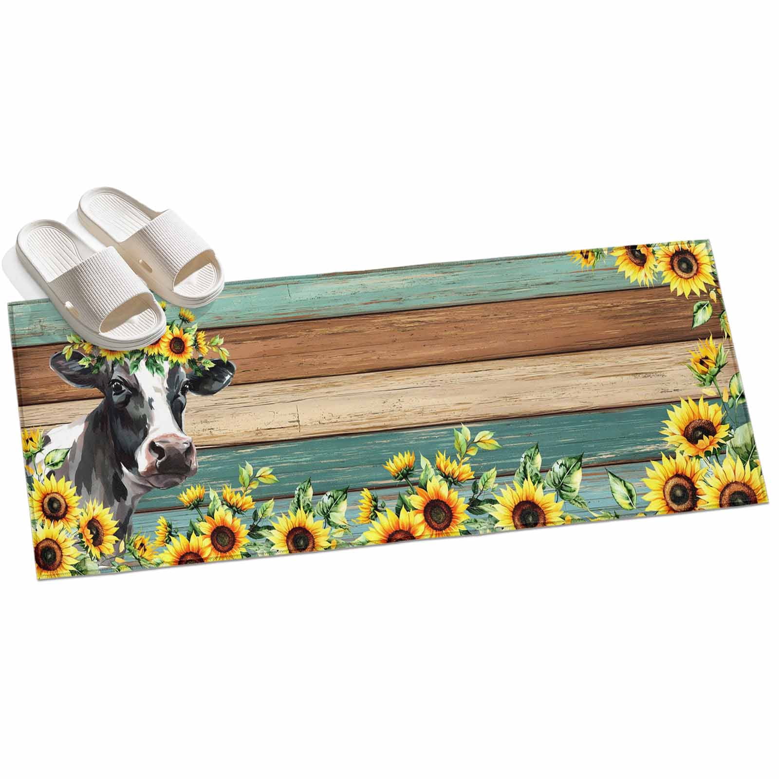 Area Rug 2x6ft Farm Cow Sunflower Area Rugs for Kitchen Runner Rug ...