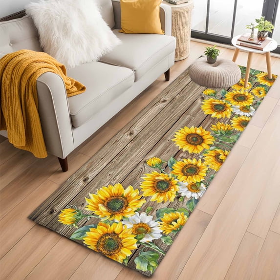 Area Rug 2x6ft Farm Sunflower Plant Watercolor Area Rugs Washable Low ...