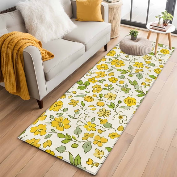 Area Rug 2x6ft Farm Yellow Flowers Area Rugs Washable Low Pile Floor ...