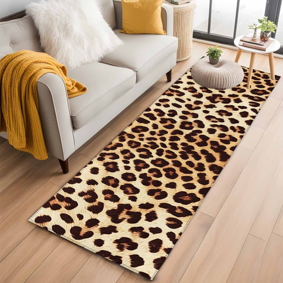 Area Rug 2x6ft Farmhouse Brown Tan Leopard Print Area Rugs Washable Low ...