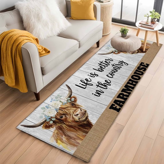 Area Rug 2x6ft Farmhouse Flower Cow Area Rugs Washable Low Pile Floor ...