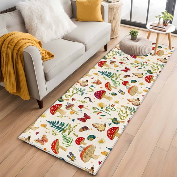 Area Rug 2x6ft Farmhouse Mushroom Butterfly Leaf Area Rugs Washable Low ...
