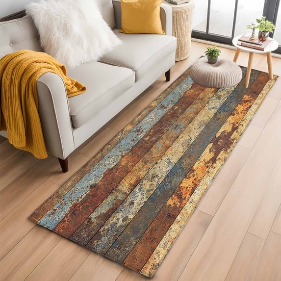 Area Rug 2x6ft Farmhouse Vintage Wood Board Area Rugs Washable Low Pile ...
