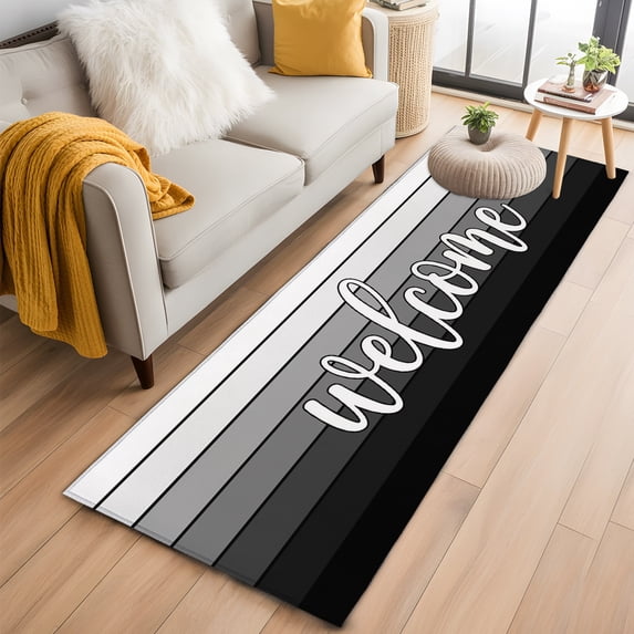 Area Rug 2x6ft Farmhouse Welcome Text Area Rugs Washable Low Pile Floor ...