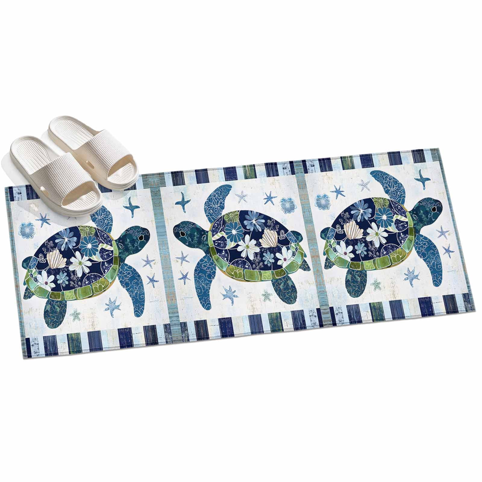 Area Rug 2x6ft Floral Turtle Area Rugs for Kitchen Runner Rug Blue ...