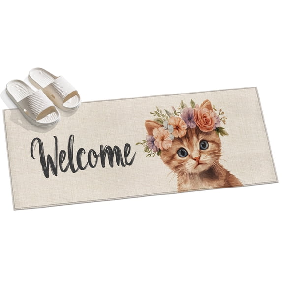 Area Rug 2x6ft Flower Wreath Cat Area Rugs for Kitchen Runner Rug ...