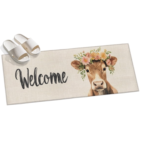 Area Rug 2x6ft Flower Wreath Cute Bull Area Rugs for Kitchen Runner Rug ...