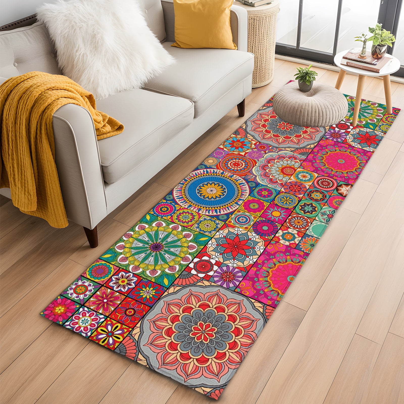 Area Rug 2x6ft Geometric Tribal Colorful Artwork Area Rugs Washable Low ...