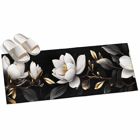 Area Rug 2x6ft Gorgeous Flower Area Rugs for Kitchen Runner Rug Black ...