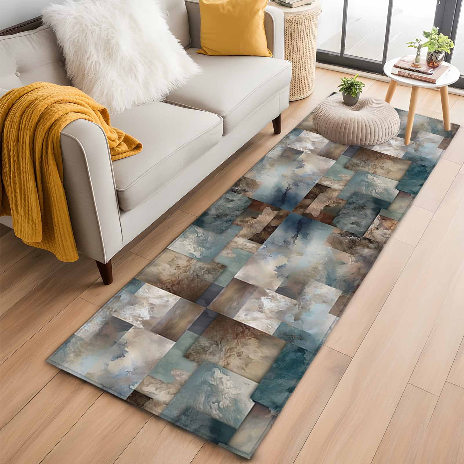 Area Rug 2x6ft Gradient Color Block Abstract Art Area Rugs Washable Low ...