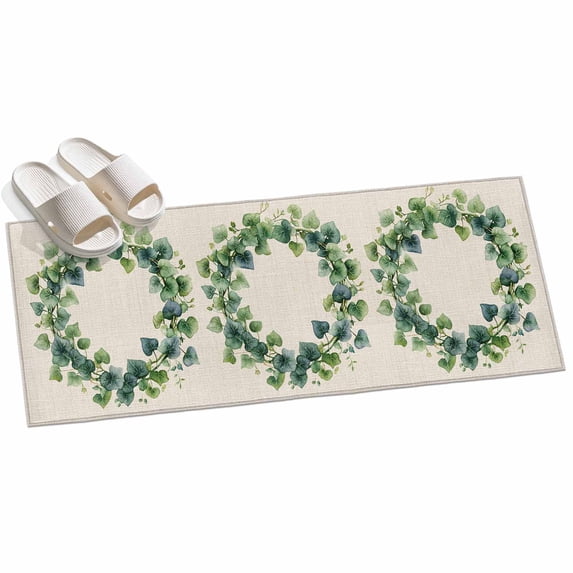 Area Rug 2x6ft Green Blue Leaves Area Rugs for Kitchen Runner Rug Linen ...