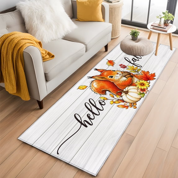Area Rug 2x6ft Happy Fall Red Squirrel Area Rugs Washable Low Pile ...