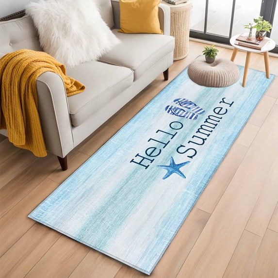 Area Rug 2x6ft Hello Summer Starfish Flip Flops Area Rugs Washable Low ...