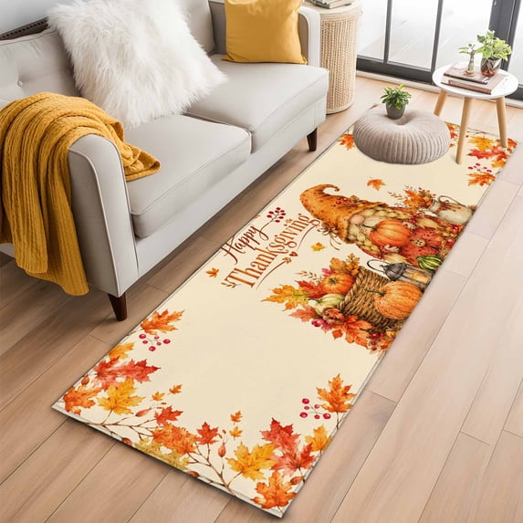 Area Rug 2x6ft Hello Thanksgiving Words Gnome Area Rugs Washable Low ...
