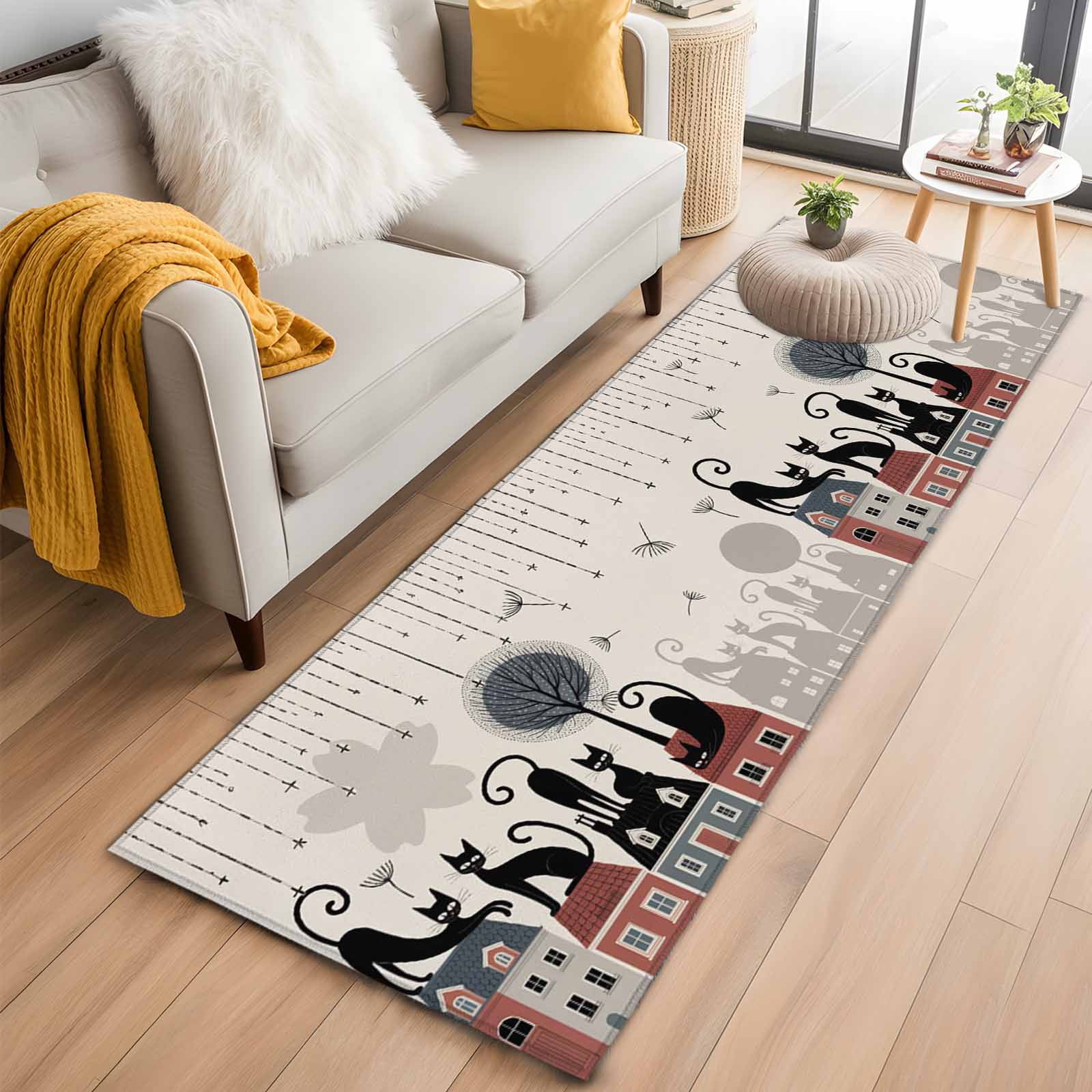 Area Rug 2x6ft Japanese Cute Black Cat Akita on Retro Area Rugs ...