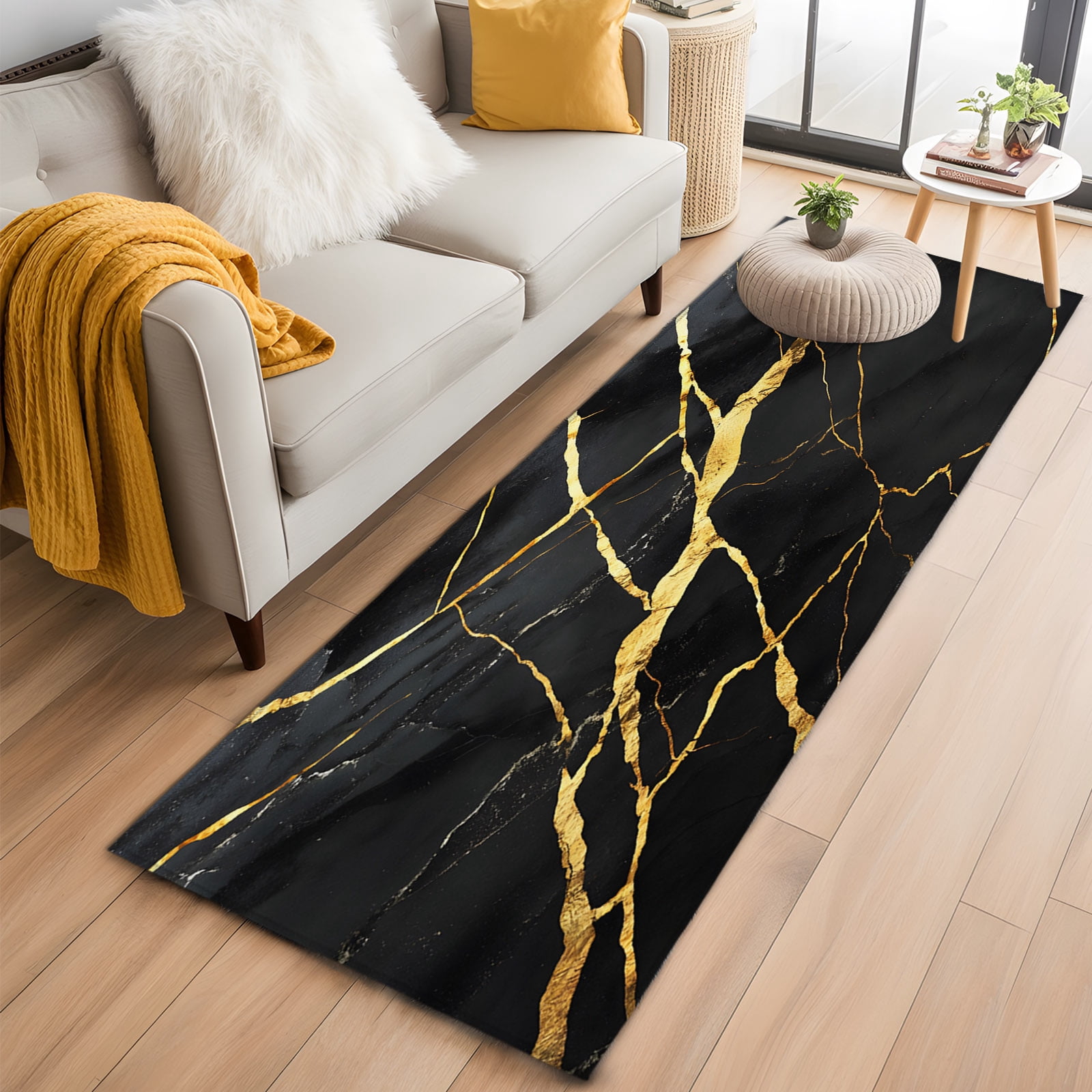Area Rug 2x6ft Marble Texture Area Rugs Washable Low Pile Floor Carpet ...