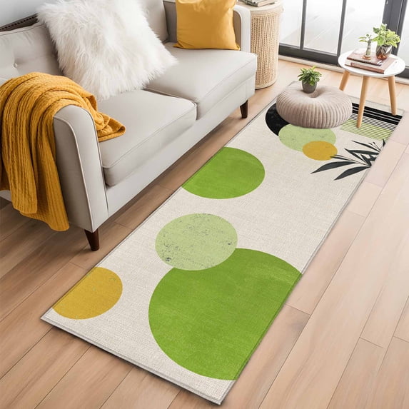 Area Rug 2x6ft Mid Century Boho Green Color Block Area Rugs Washable ...