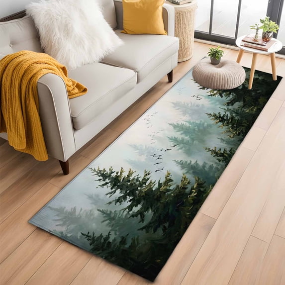 Area Rug 2x6ft Misty Forest Green Area Rugs Washable Low Pile Floor ...
