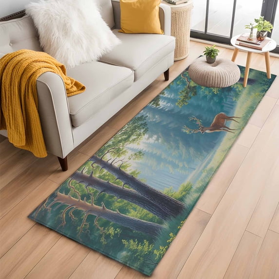 Area Rug 2x6ft Natural Forest Trees Wild Elk Area Rugs Washable Low ...