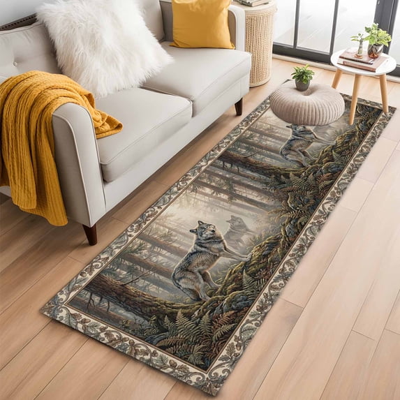 Area Rug 2x6ft Natural Wild Wolf Forest Scenery Area Rugs Washable Low ...