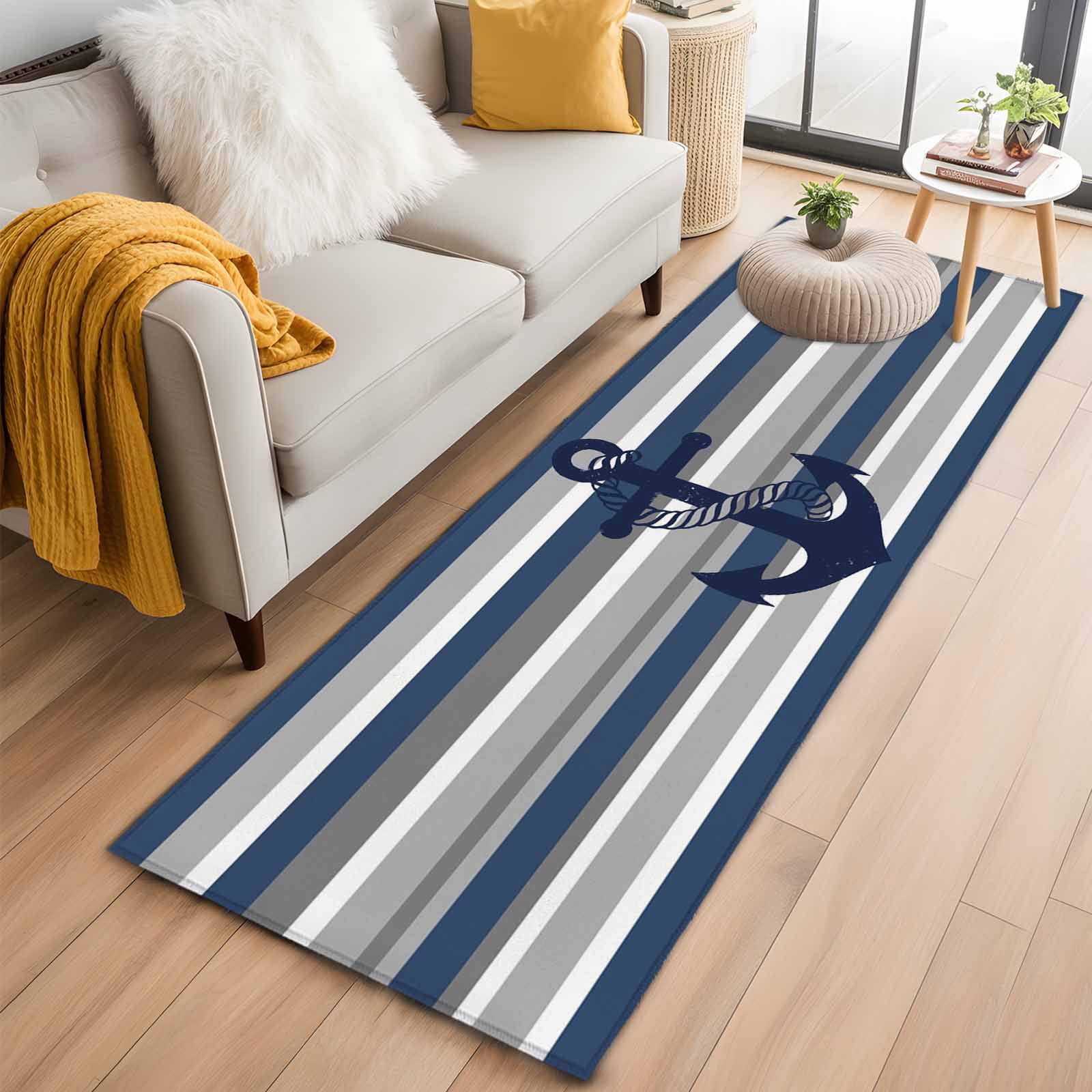 Area Rug 2x6ft Nautical Anchor Carpets Indoor Floor Area Mat Washable ...
