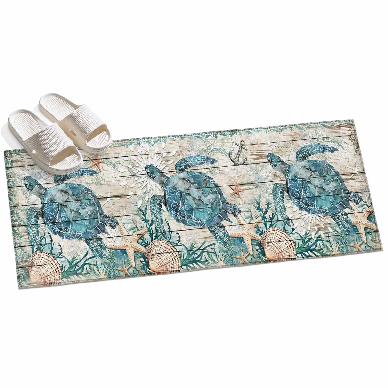 Area Rug 2x6ft Nautical Turtle Shell Starfish Area Rugs for Kitchen ...