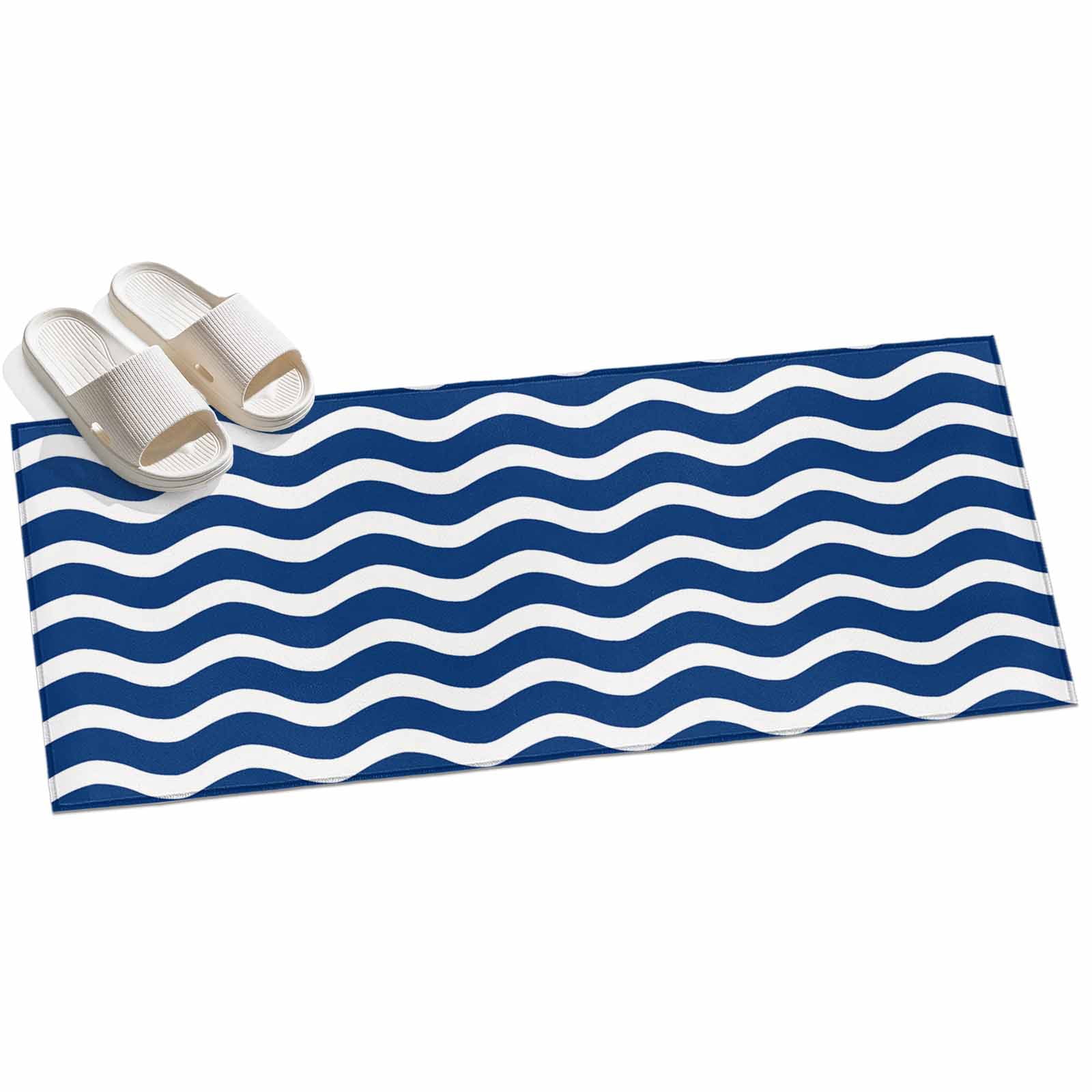 Area Rug 2x6ft Navy Blue White Striped Wave Area Rugs for Kitchen ...