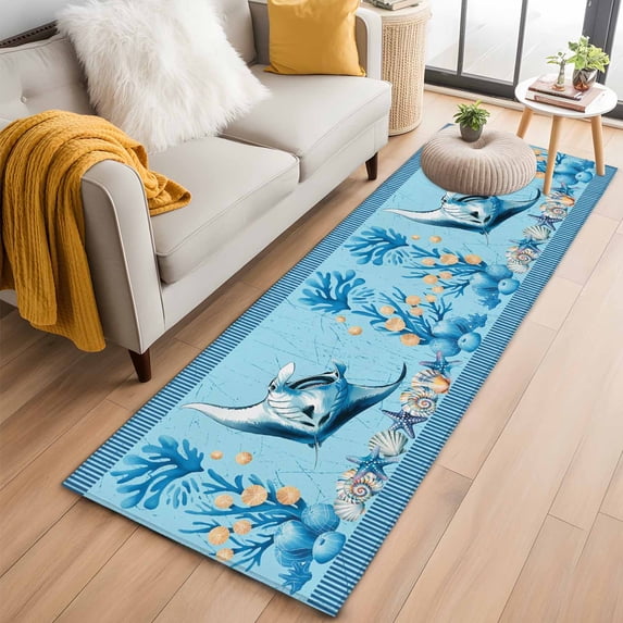 Area Rug 2x6ft Oceans Devilfish Sea Stars Area Rugs Washable Low Pile ...