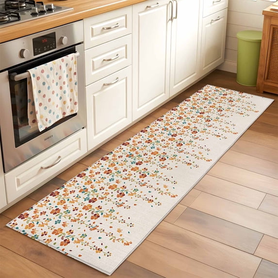 Area Rug 2x6ft Orange Red Floral Washable Area Rugs for Living Room ...