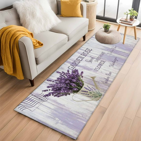 Area Rug 2x6ft Purple Lavender Farm Wood Grain Area Rugs Washable Low ...