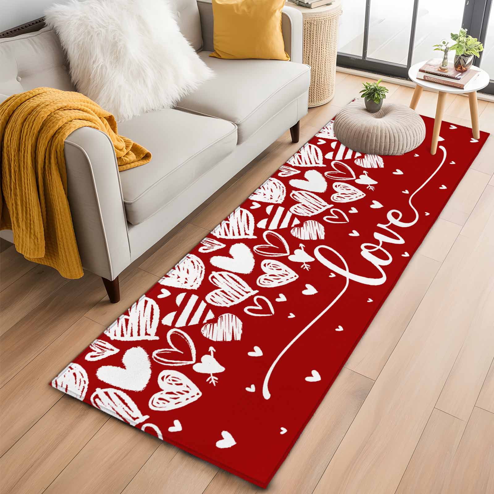 Area Rug 2x6ft Red Love Valentine's Day Area Rugs Washable Low Pile ...