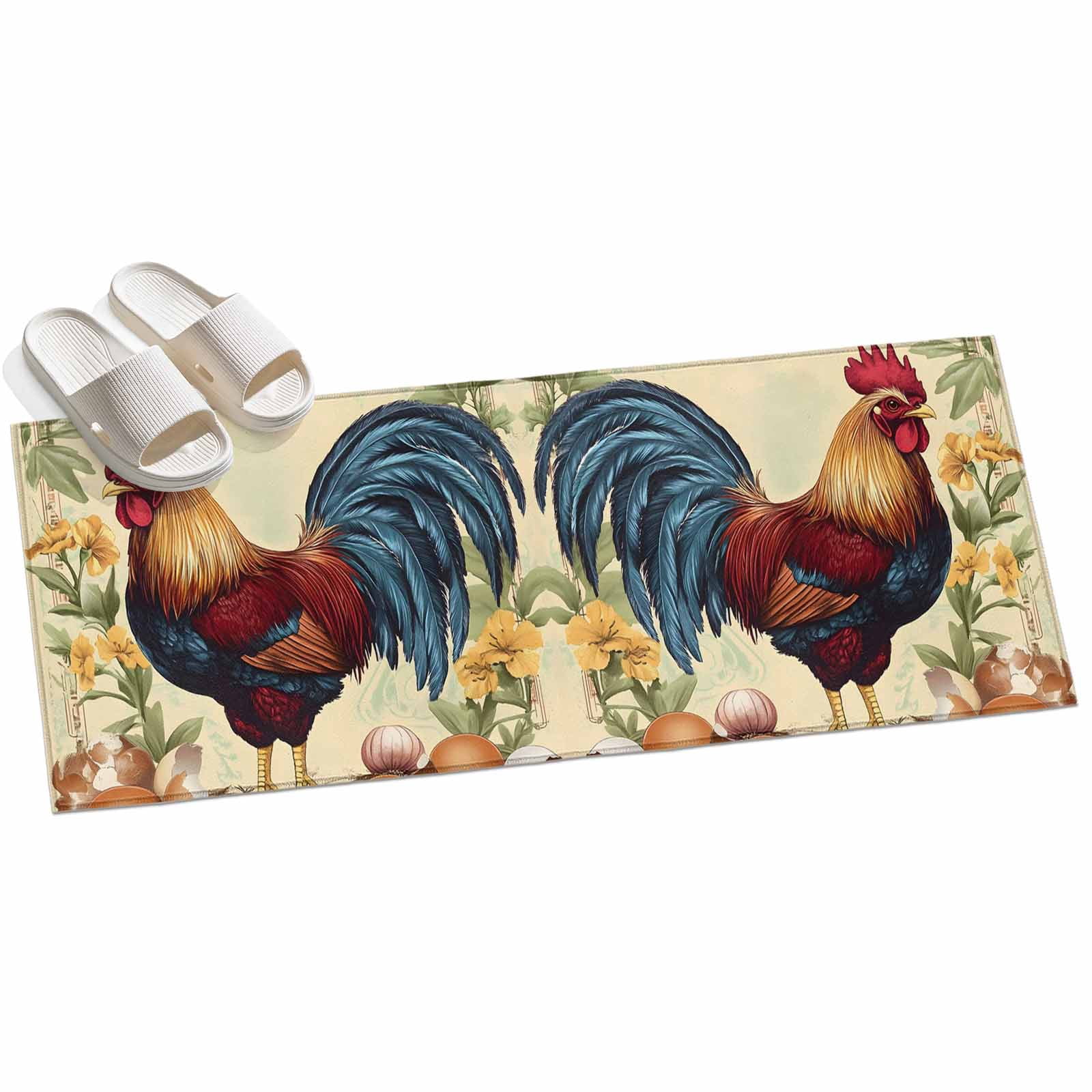 Area Rug 2x6ft Red Rooster Flowers Egg Area Rugs for Kitchen Runner Rug ...