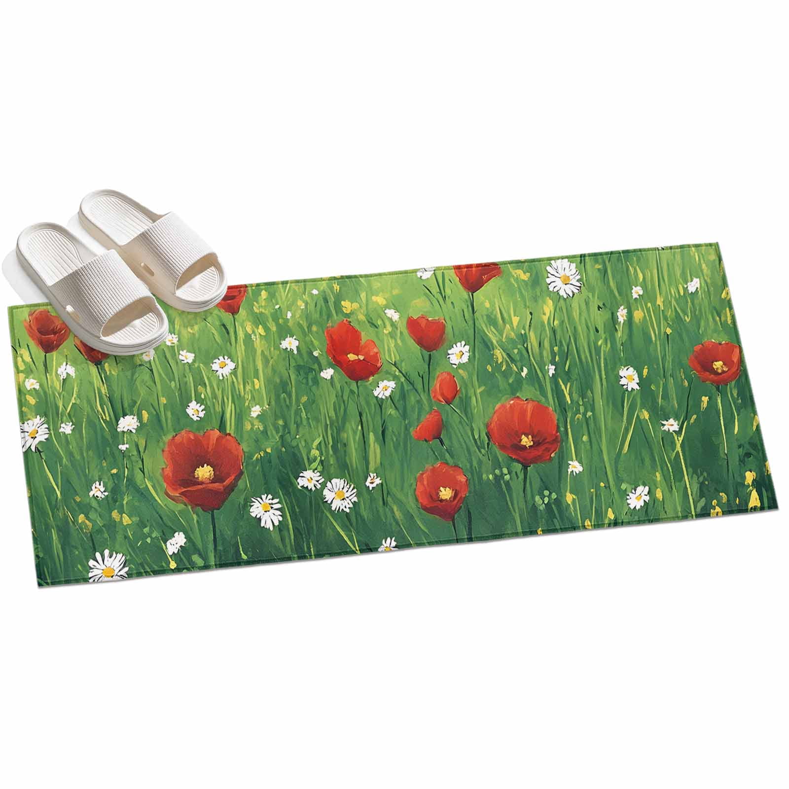 Area Rug 2x6ft Red White Flowers Area Rugs for Kitchen Runner Rug ...