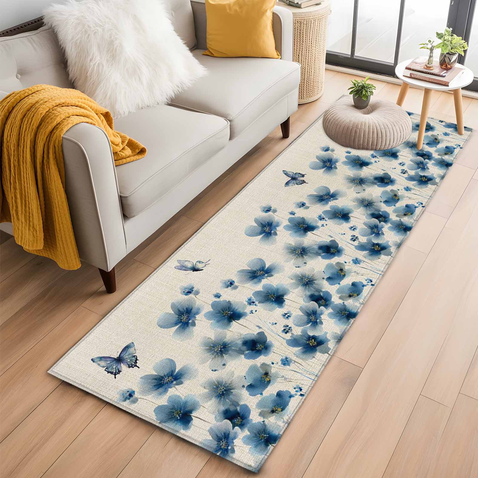 Area Rug 2x6ft Retro Country Flowers Butterfly Area Rugs Washable Low ...