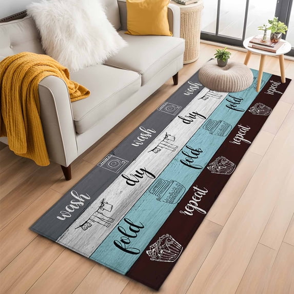 Area Rug 2x6ft Retro Laundry Room Texts Area Rugs Washable Low Pile ...